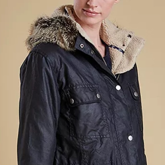 Barbour | Jackets & Coats | Barbour Carribena Navy Wax Winter Jacket With Sherpa Lining And Fur ...